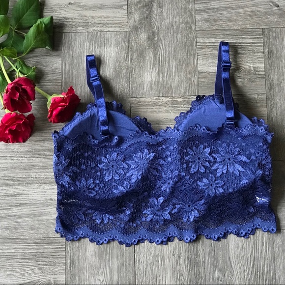 Intimates & Sleepwear | Blue Padded Lace Bralette Wire Free Bra | Poshmark
